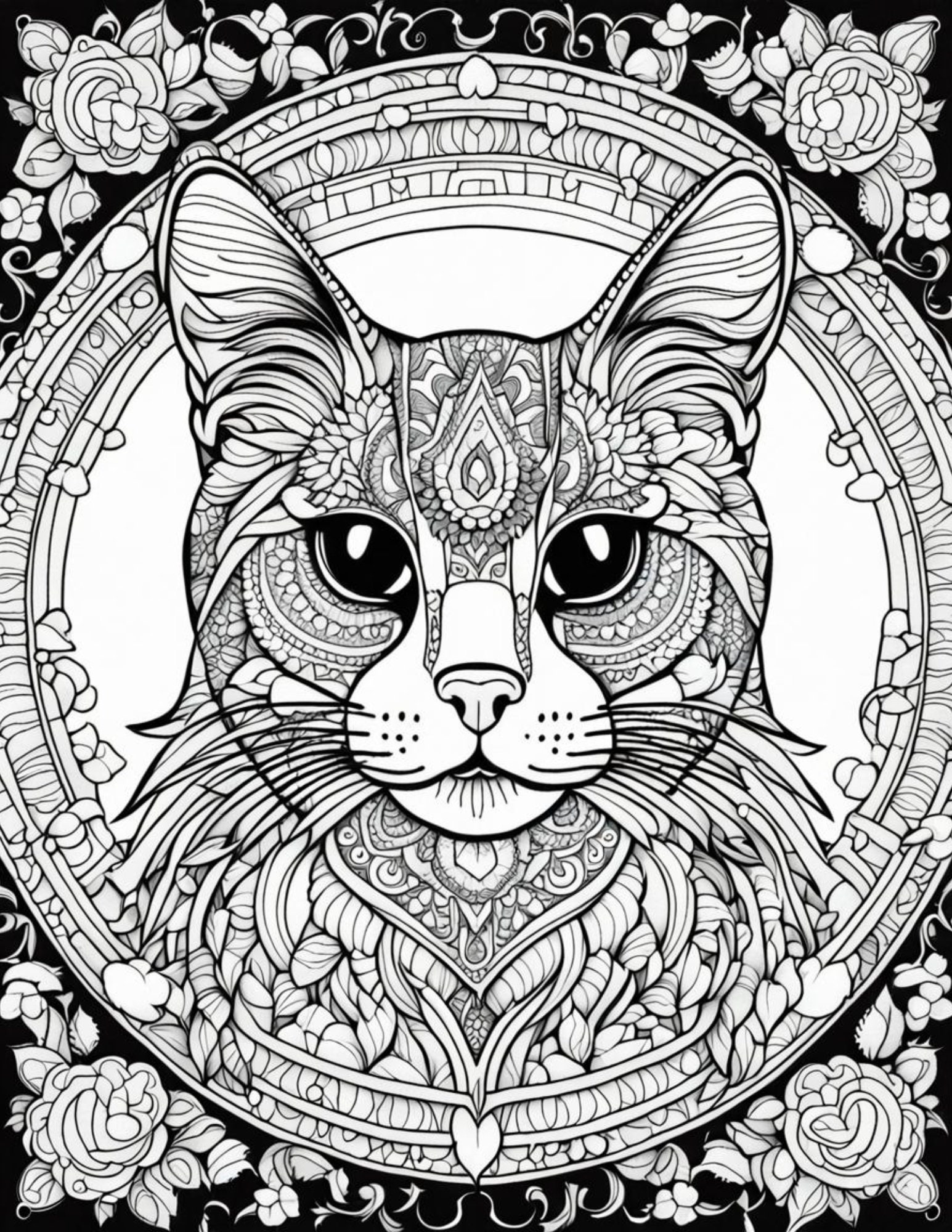 Mandala Cat 1, Cat Coloring Page, Mandala Coloring Page, Adult Coloring ...