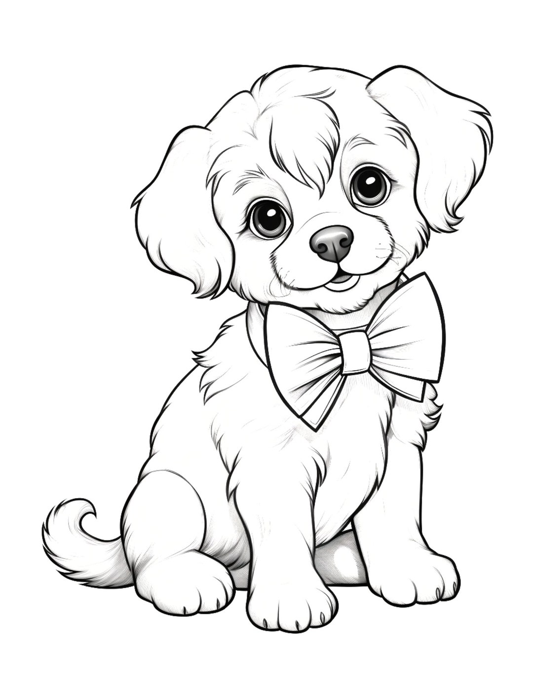 Bowtie Dog, Coloring Page, Kids Coloring Page, Easy Coloring, Puppy ...