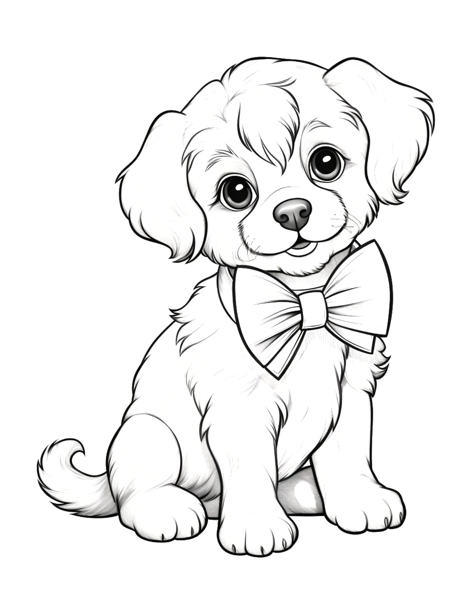 Bowtie Dog, Coloring Page, Kids Coloring Page, Easy Coloring, Puppy ...