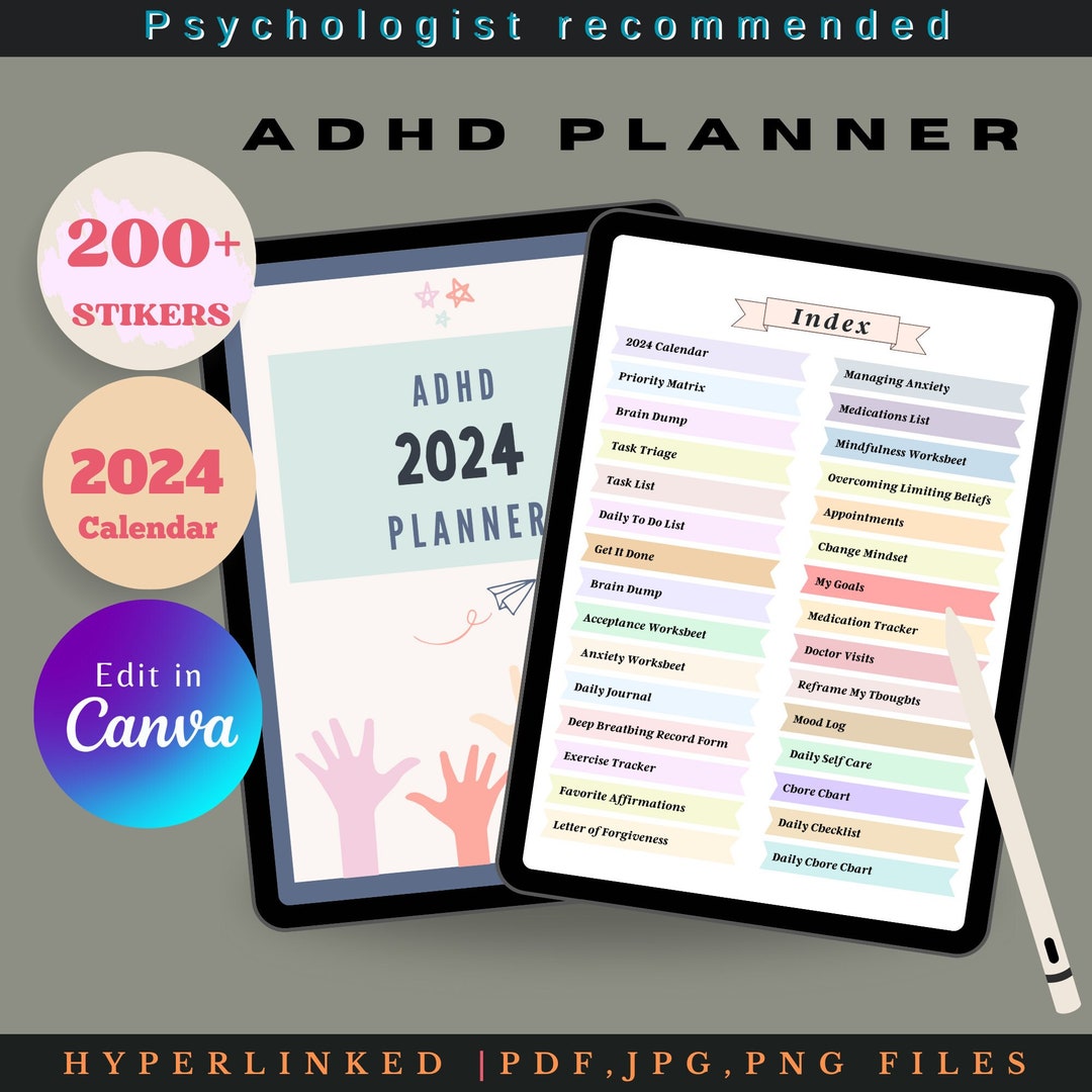 ADHD Planner, Adult ADD Daily Planner, Self Care & Habit Tracker, Adhd ...