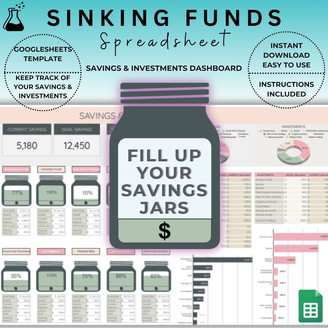 Sinking Fund Tracker Spreadsheet, Googlesheets Savings and Investments ...