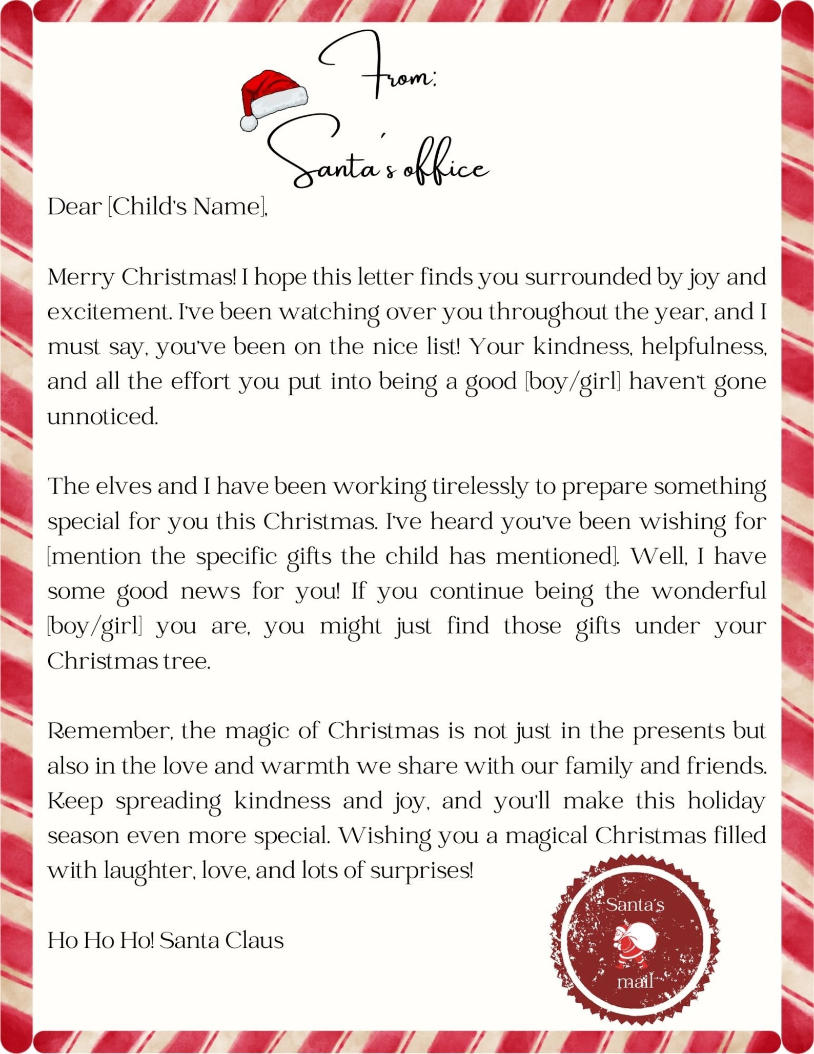 Santas Letter, Christmas Letter From Santa, Last Minute Gift, Christmas ...