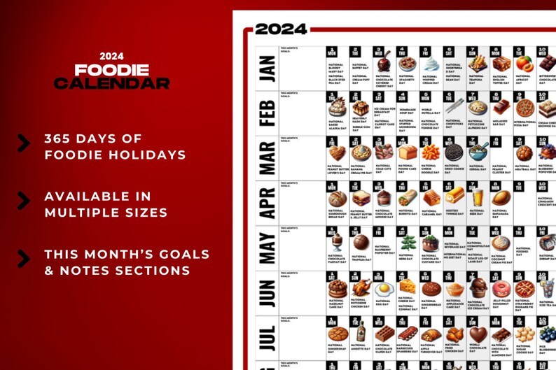 Foodie Calendar | 2024 Wall Calendar | Giant 2024 Wall Calendar ...