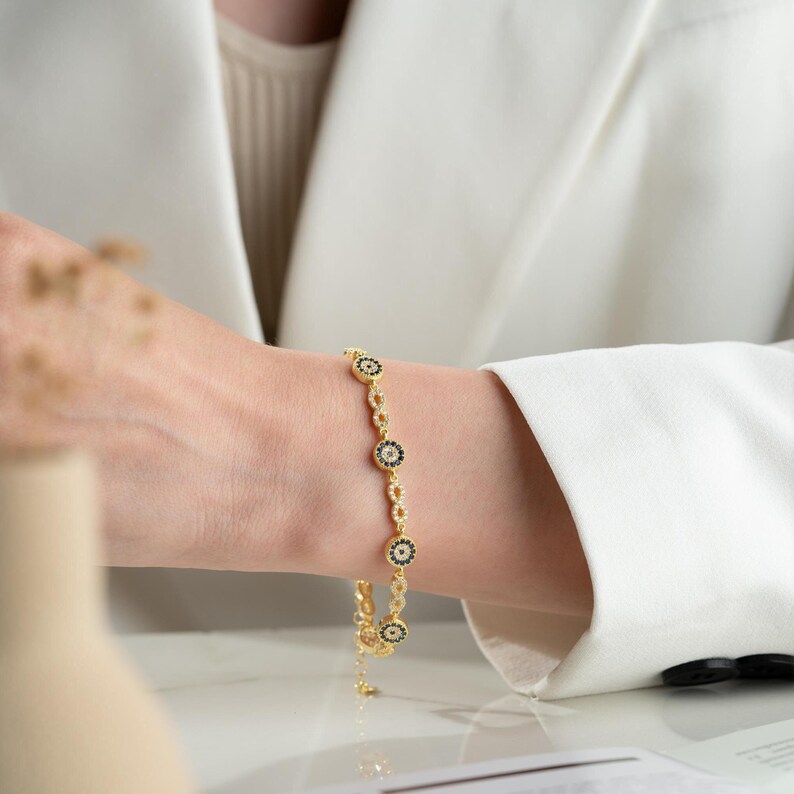 Gold Evil Eye Bracelet, Sterling Silver Infinity Charm, CZ Jewelry - Etsy