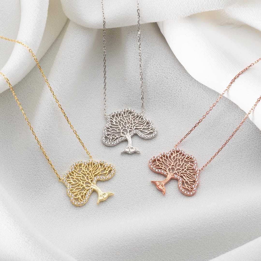Large Tree of Life Necklace, Pave Diamond Family Tree Pendant ...