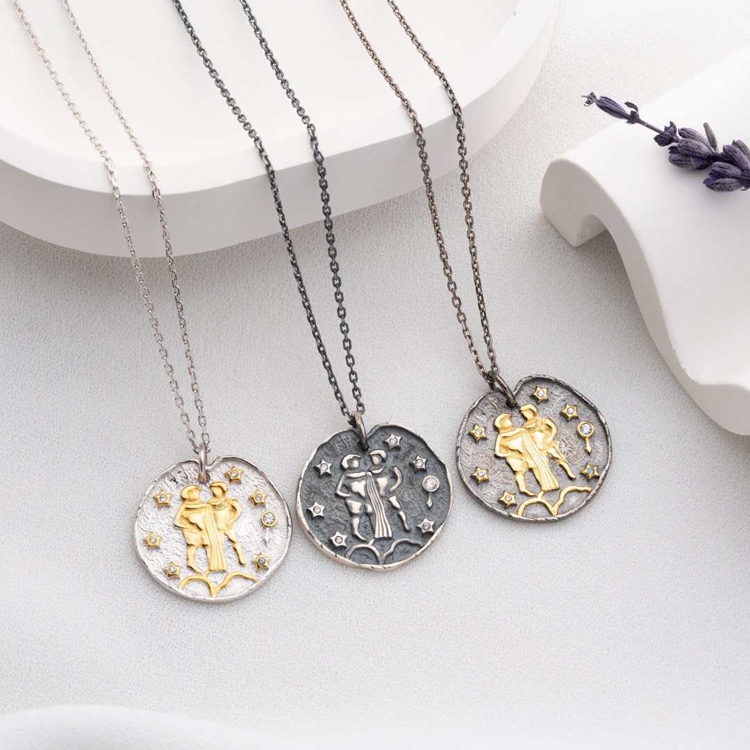 Gemini Zodiac Necklace 925 Sterling Silver Astrological Pendant ...