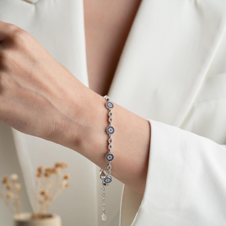 Gold Evil Eye Bracelet, Sterling Silver Infinity Charm, CZ Jewelry - Etsy