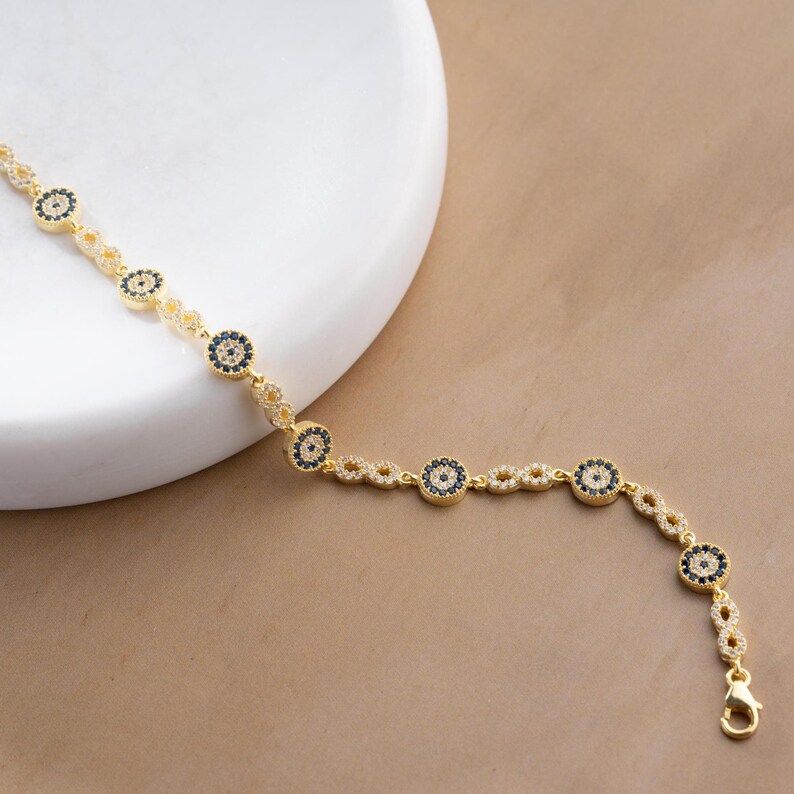 Gold Evil Eye Bracelet, Sterling Silver Infinity Charm, CZ Jewelry - Etsy