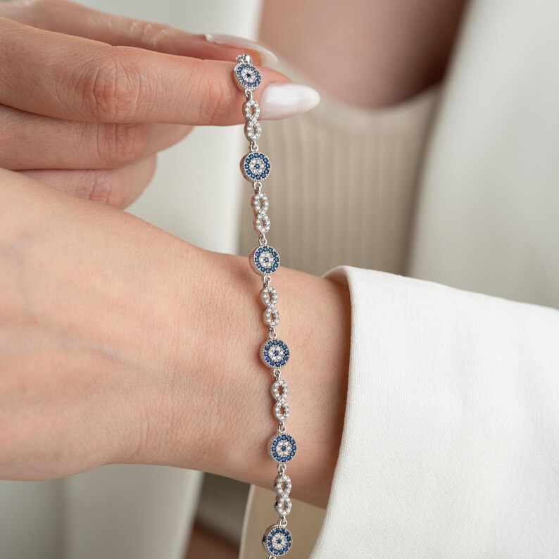 Gold Evil Eye Bracelet, Sterling Silver Infinity Charm, CZ Jewelry - Etsy