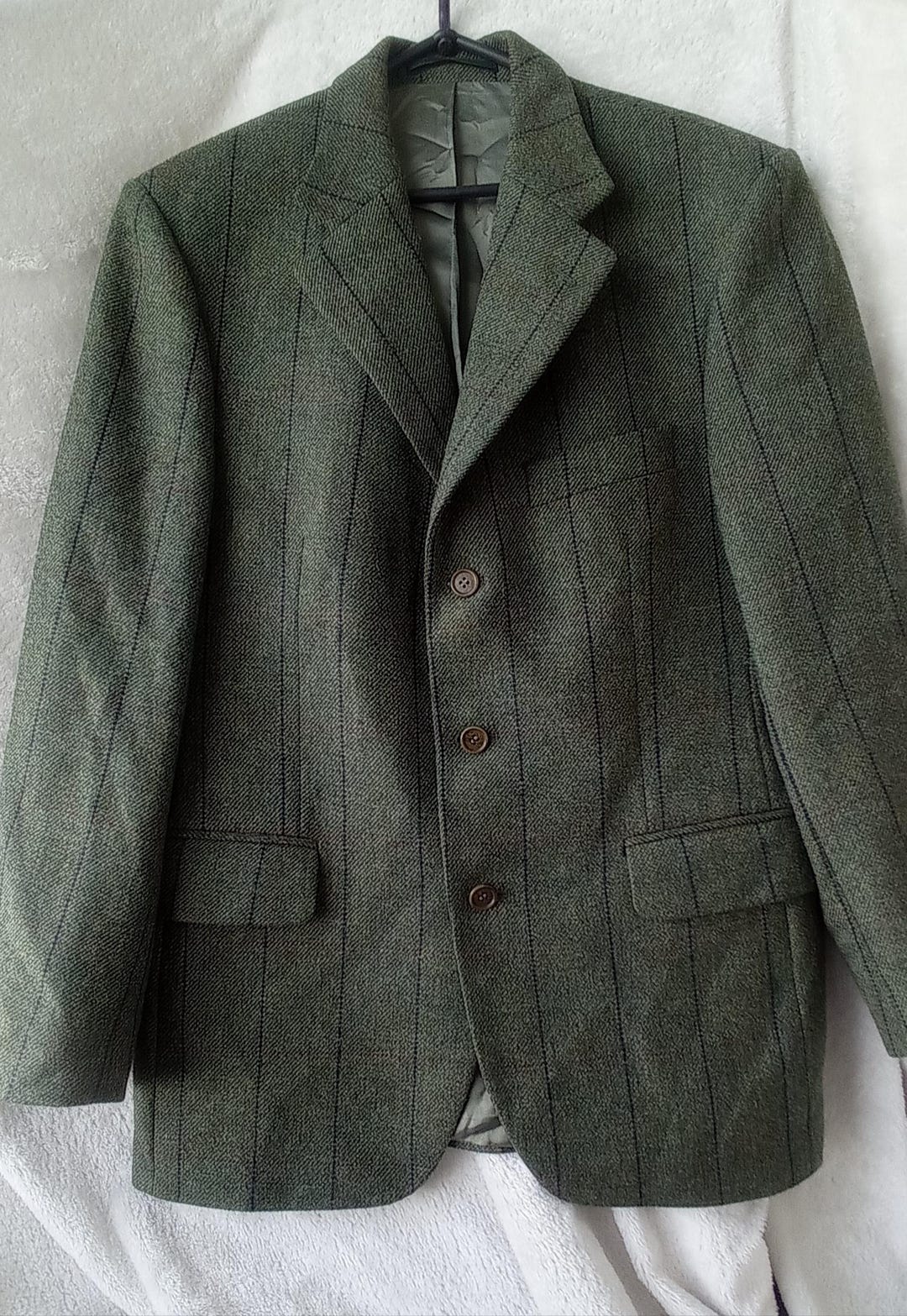 Magee Ireland Mens Pure Wool Jacket Khaki With Black Stripes, Size 40R ...