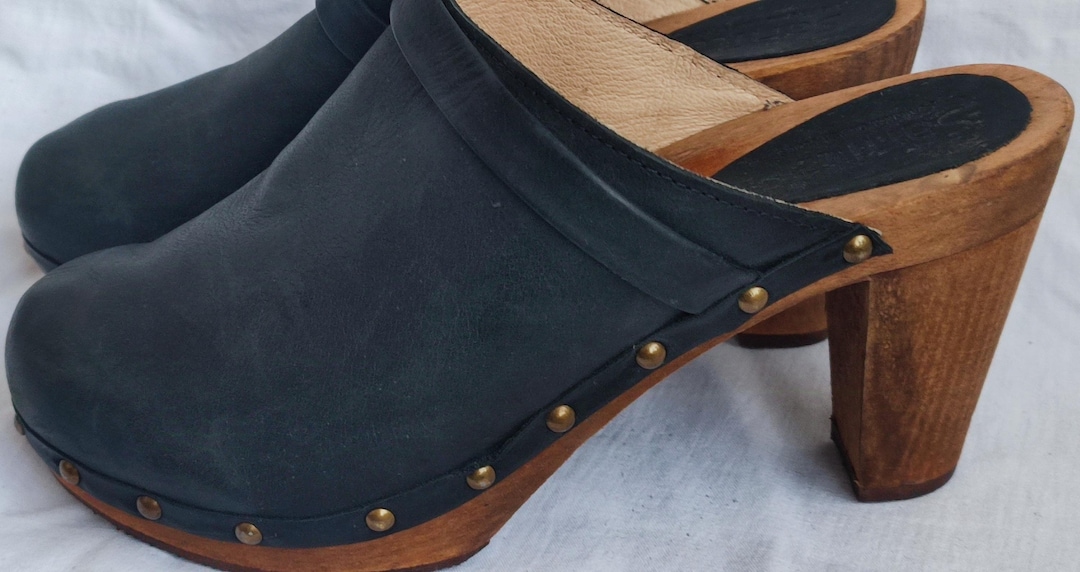 Sanita the Original Danish Clogs , Black Leather,wood Sole,danish Mules ...