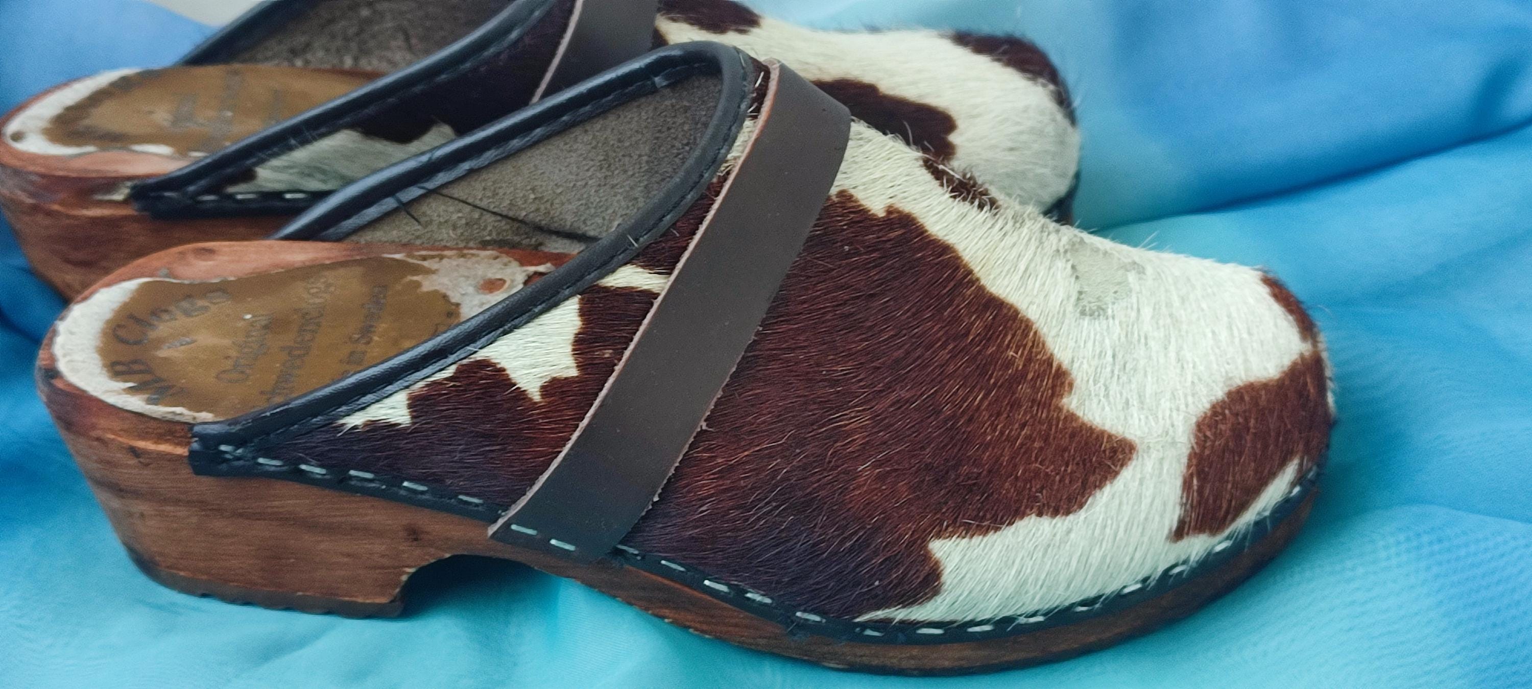 MB Clogs,cow Hair Clogs White / Brown, Wooden Shoes,made in Sweden - Etsy
