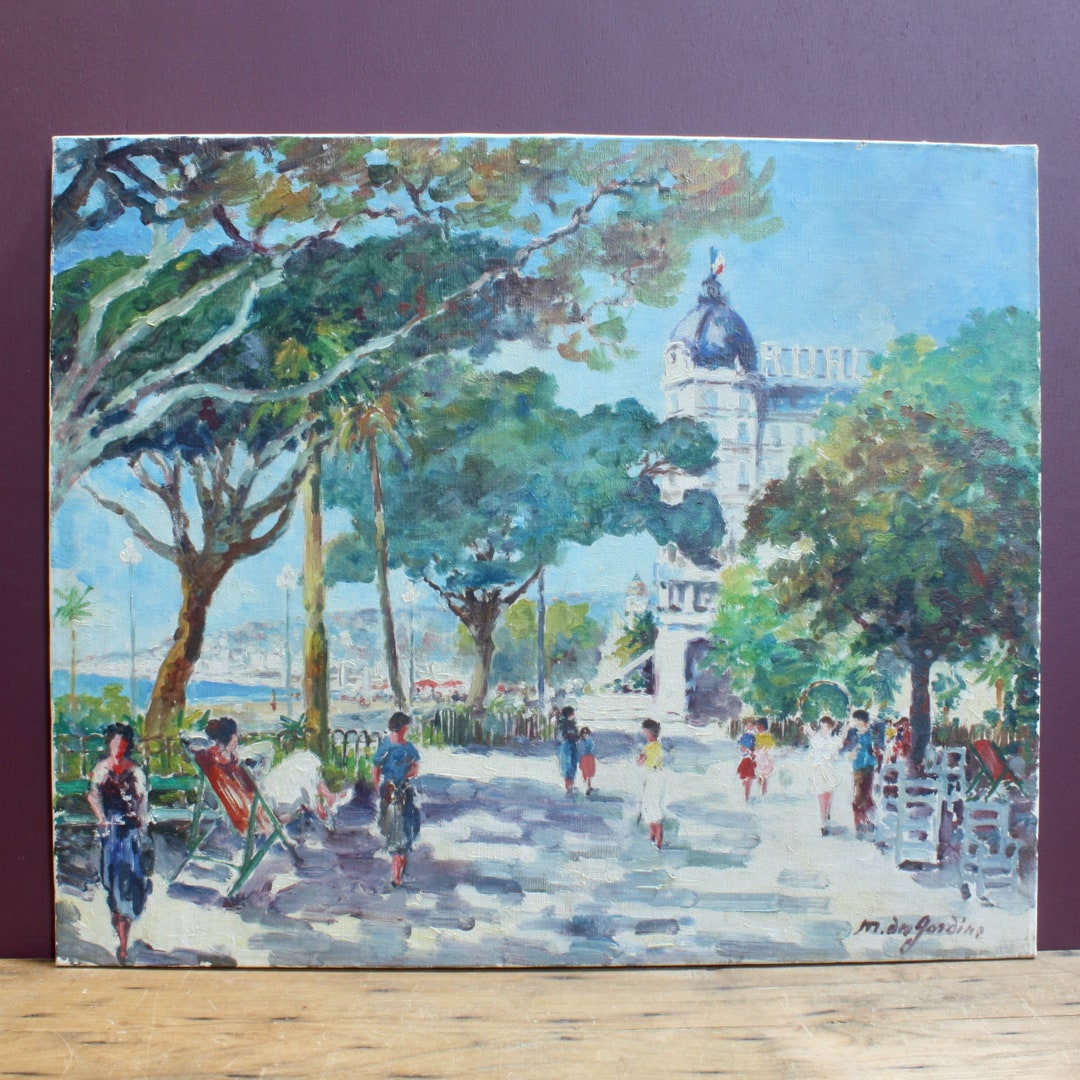 Vintage French Oil Painting, Promenade Des Anglais in Nice, Hotel Ruhl ...