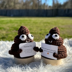 Handmade Crochet Poop Emoji With Positive Quotes, Emotional Support Poo ...
