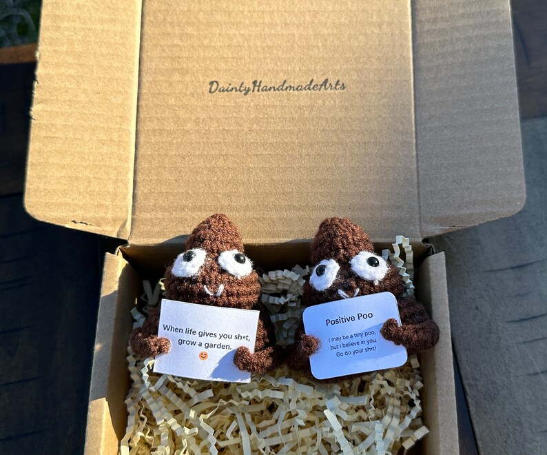 Handmade Crochet Poop Emoji With Positive Quotes, Emotional Support Poo ...