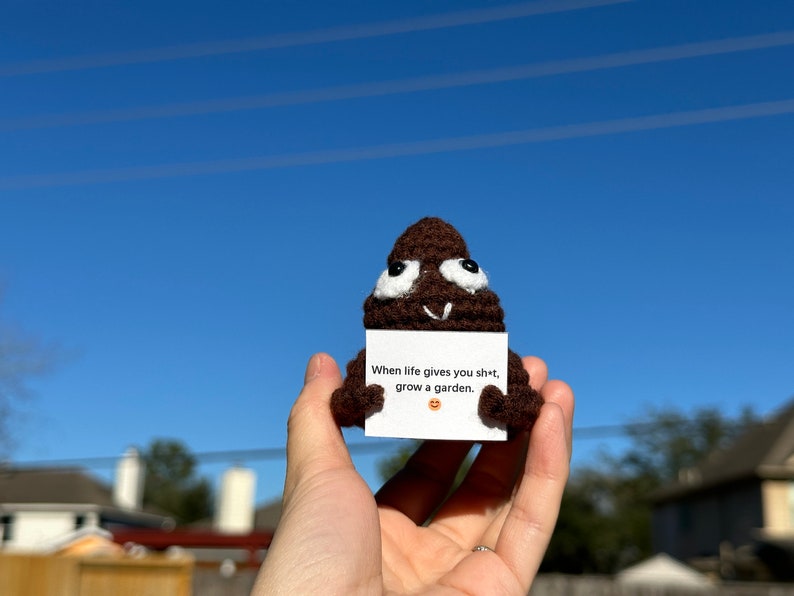 Handmade Crochet Poop Emoji With Positive Quotes, Emotional Support Poo ...