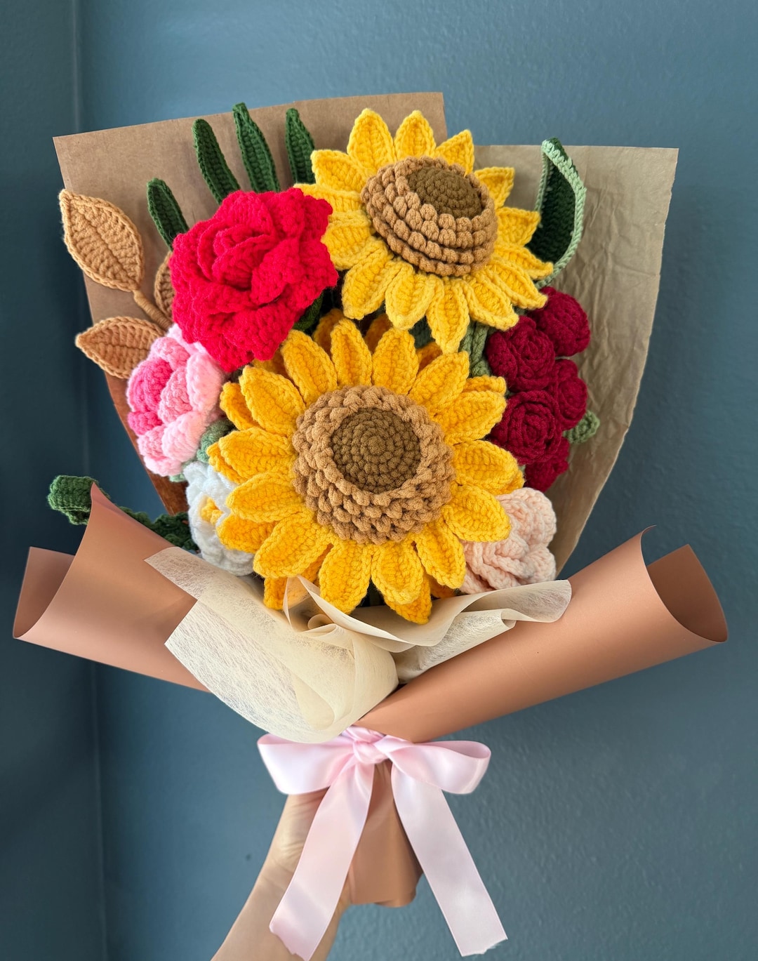 Handmade Sunflower Bouquet, Everlasting Yarn Flower, Gift Registry ...