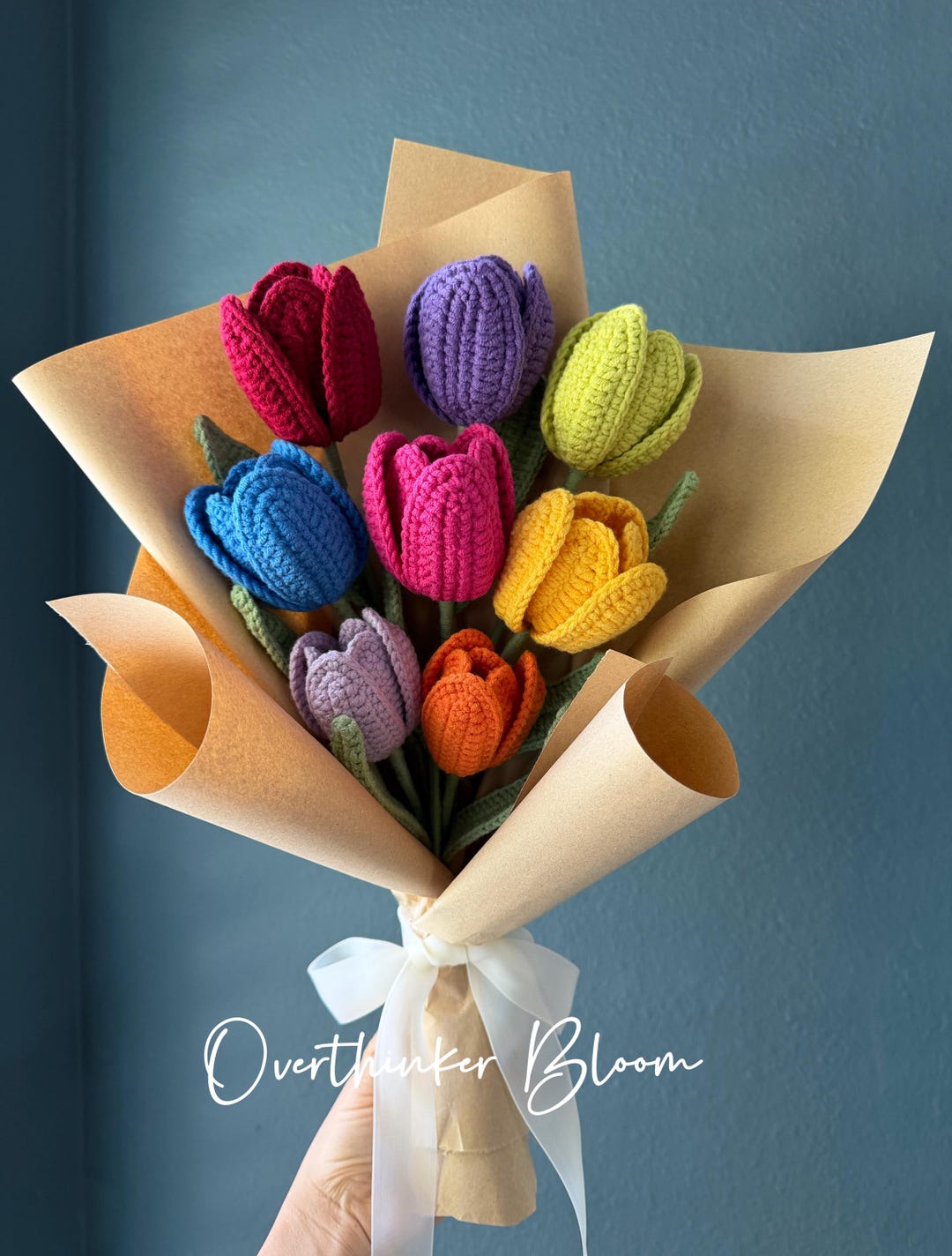 Hand-crocheted Flower Arrangement, Red Pink Lily, Sunflower, Tulip ...