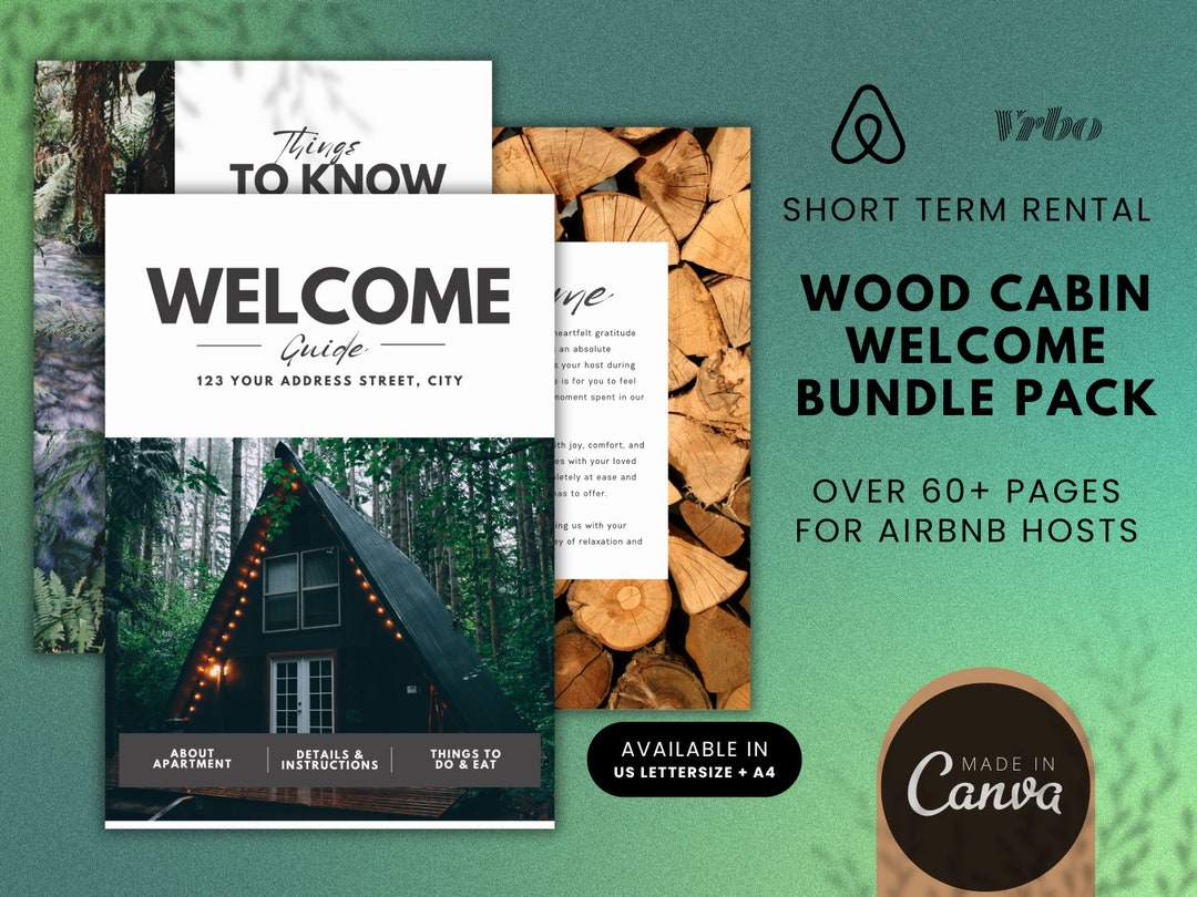 Airbnb Wood Cabin Welcome Book Template Bundle, Airbnb Cabin Editable ...
