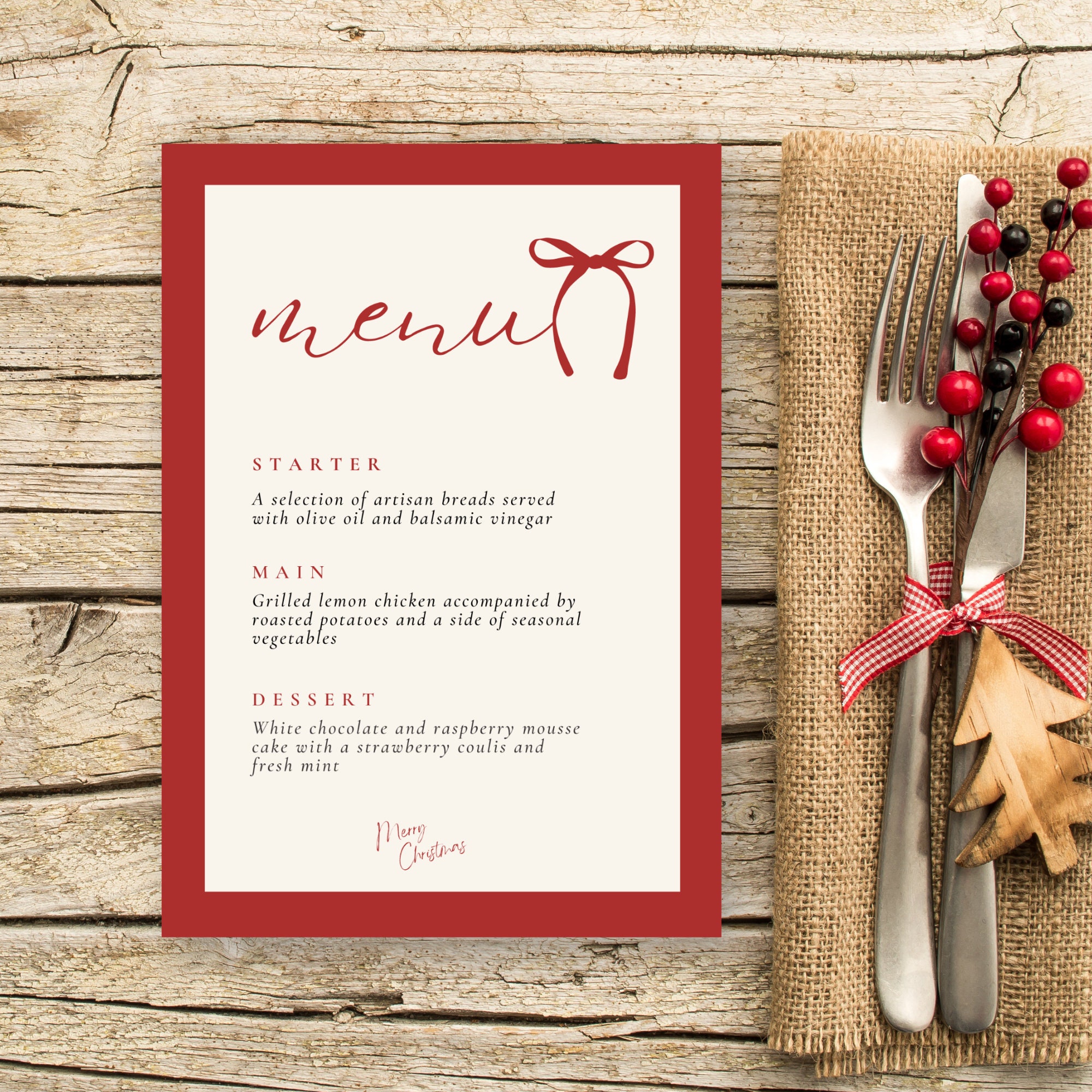 Girly Menu Template, Menu Template in Canva, Bow Menu, Dinner Party ...