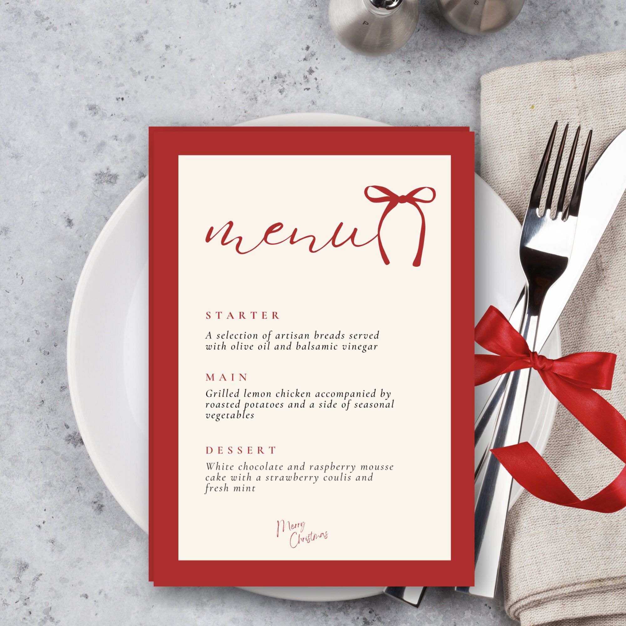 Girly Menu Template, Menu Template in Canva, Bow Menu, Dinner Party ...