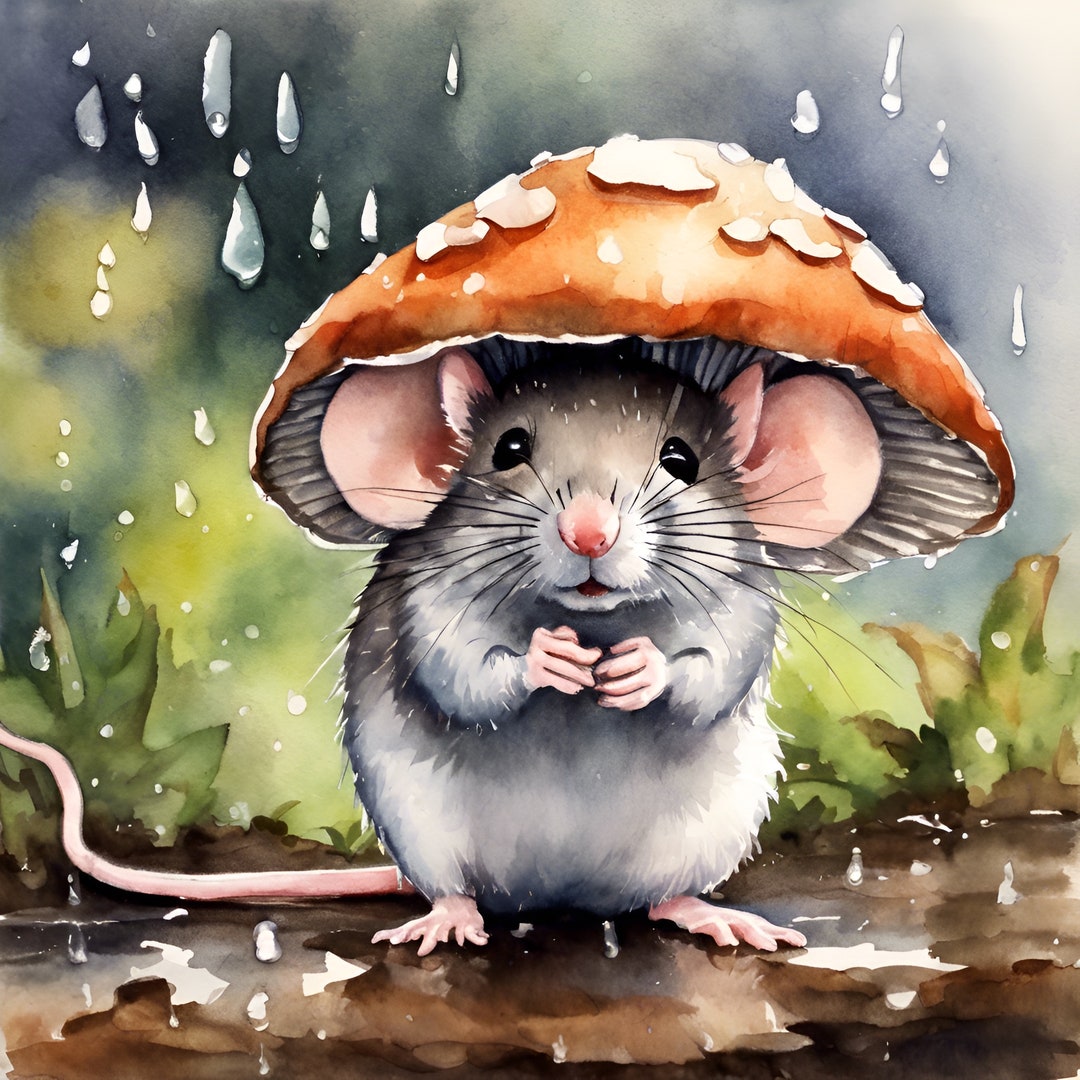 Framed Art - Mouse Under Mushroom in Rain - Etsy