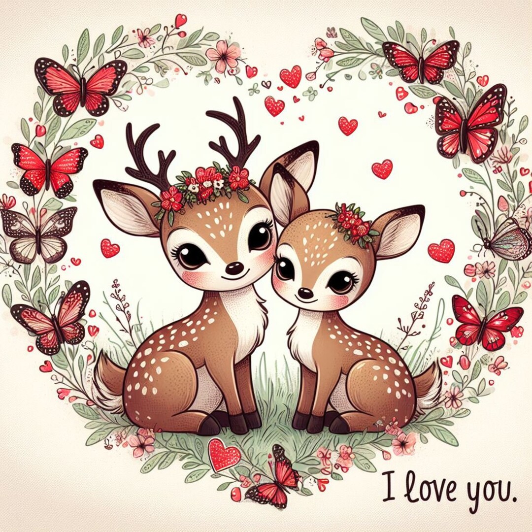 White Glossy Mug Stag and Doe Sitting in a Heart - Etsy