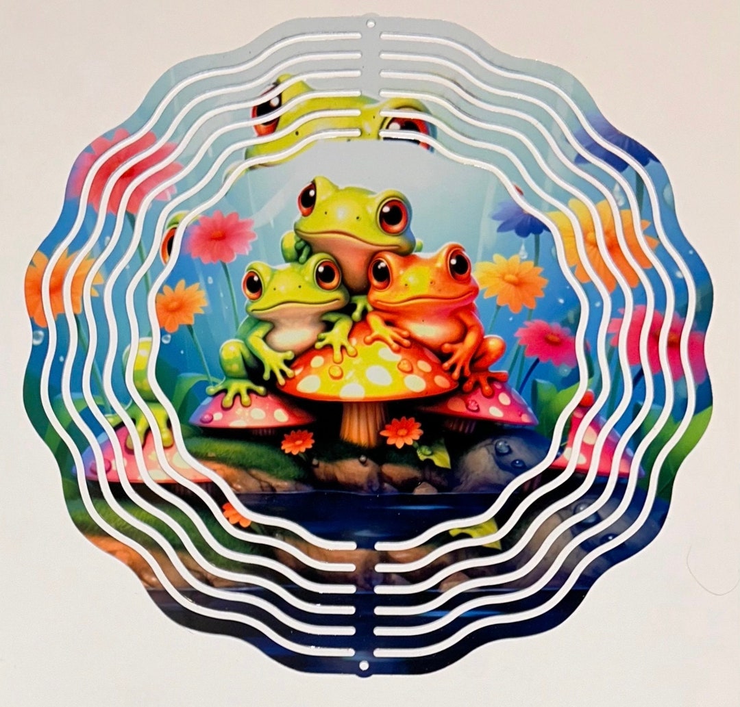 Frog Trio Wind Spinner: Double-sided Aluminum, Outdoor Decor (10/12 ...