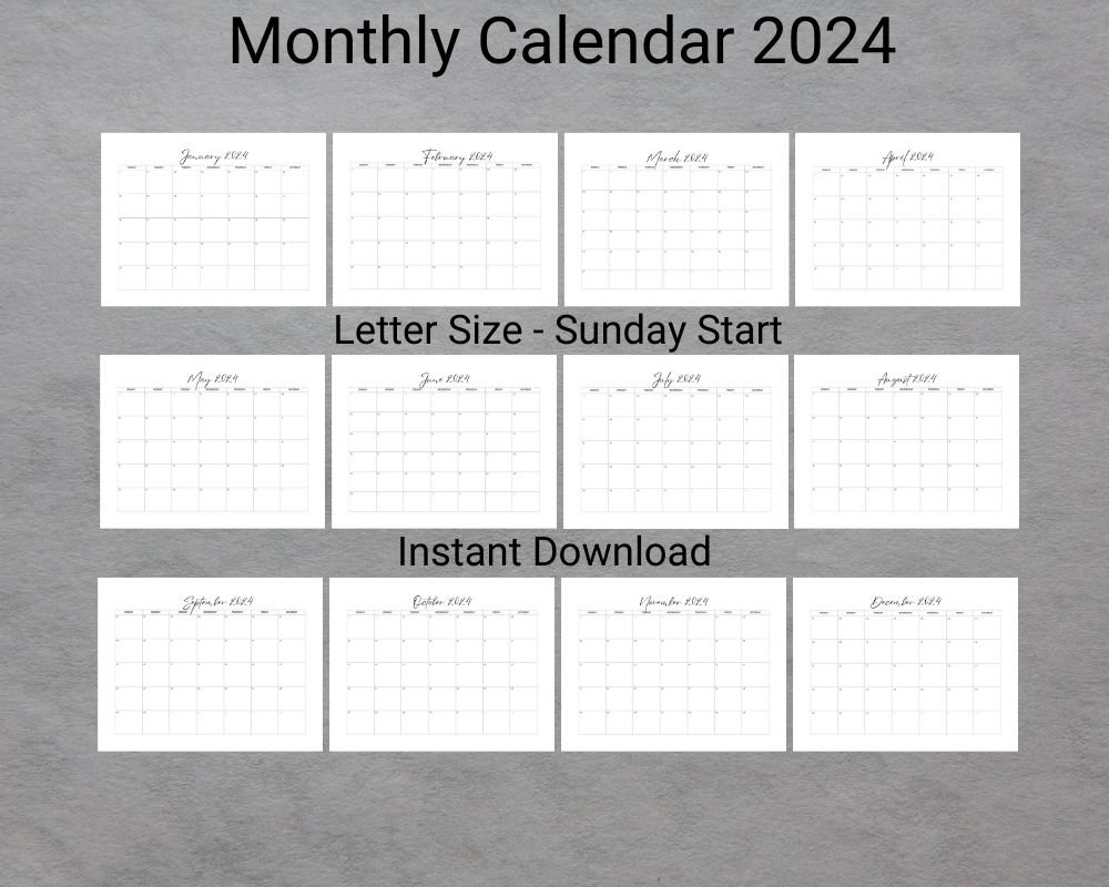 Printable Calendar 2024, Monthly Planner, Landscape, Minimalist ...