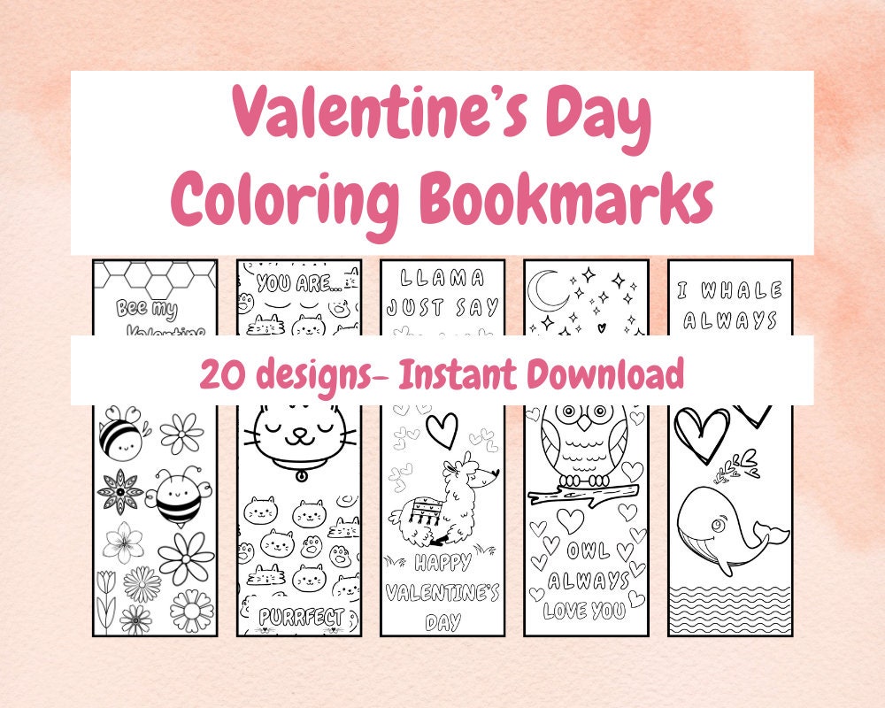 VALENTINE’S Day Coloring BOOKMARKS, Bookmarks for Kids, Printable ...