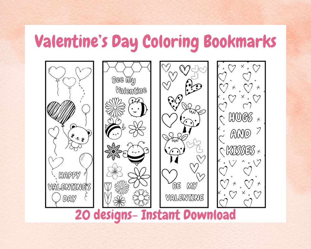 VALENTINES Day Coloring BOOKMARKS, Bookmarks for Kids, Printable ...