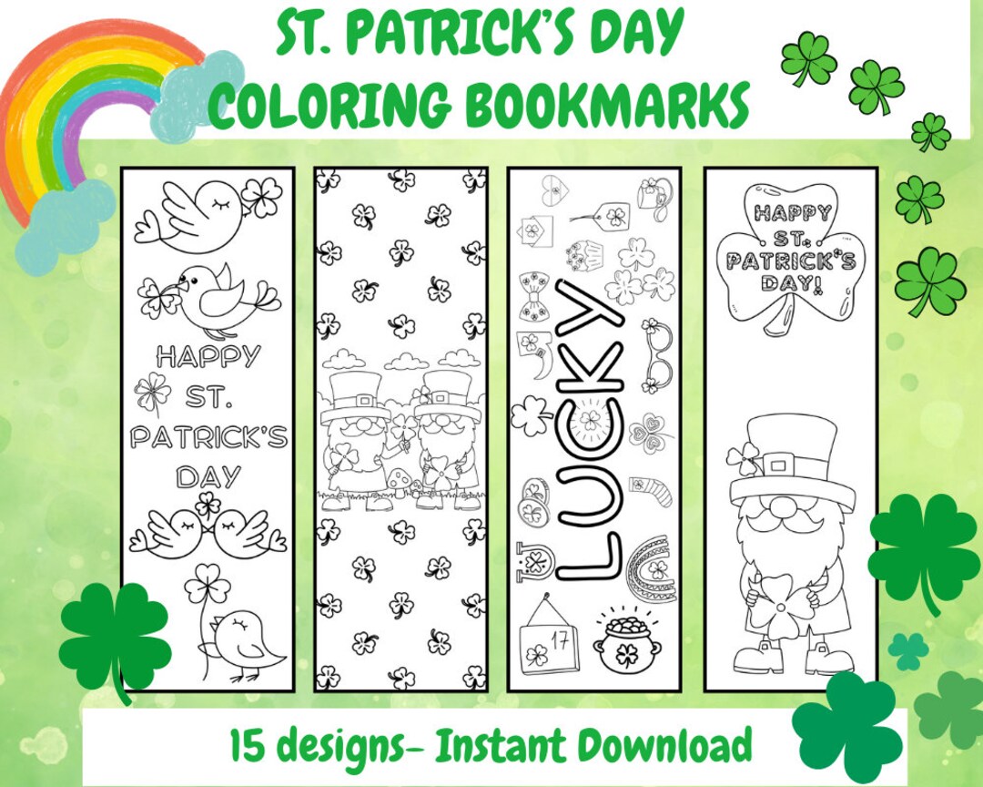 St. Patrick's Day Coloring Bookmarks, Leprechauns, Shamrocks (PDF ...