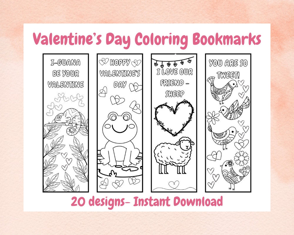 VALENTINE’S Day Coloring BOOKMARKS, Bookmarks for Kids, Printable ...