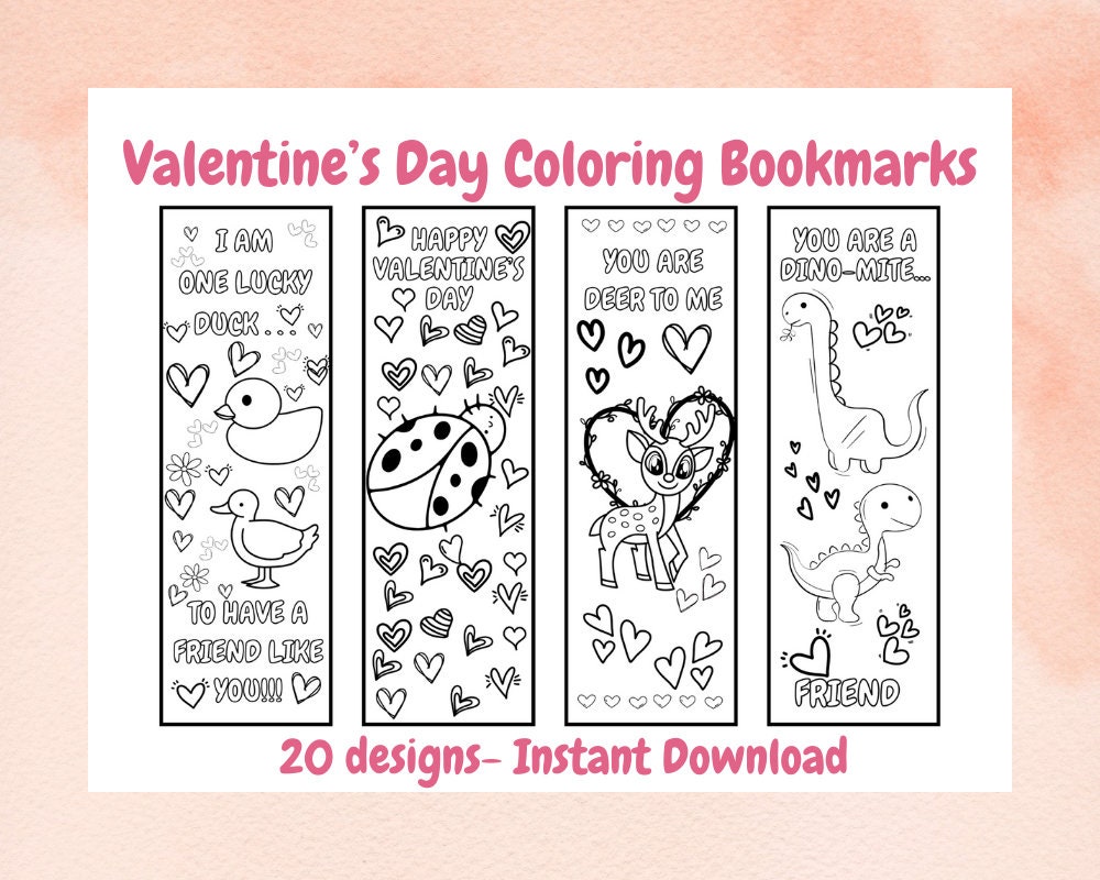 VALENTINES Day Coloring BOOKMARKS, Bookmarks for Kids, Printable ...