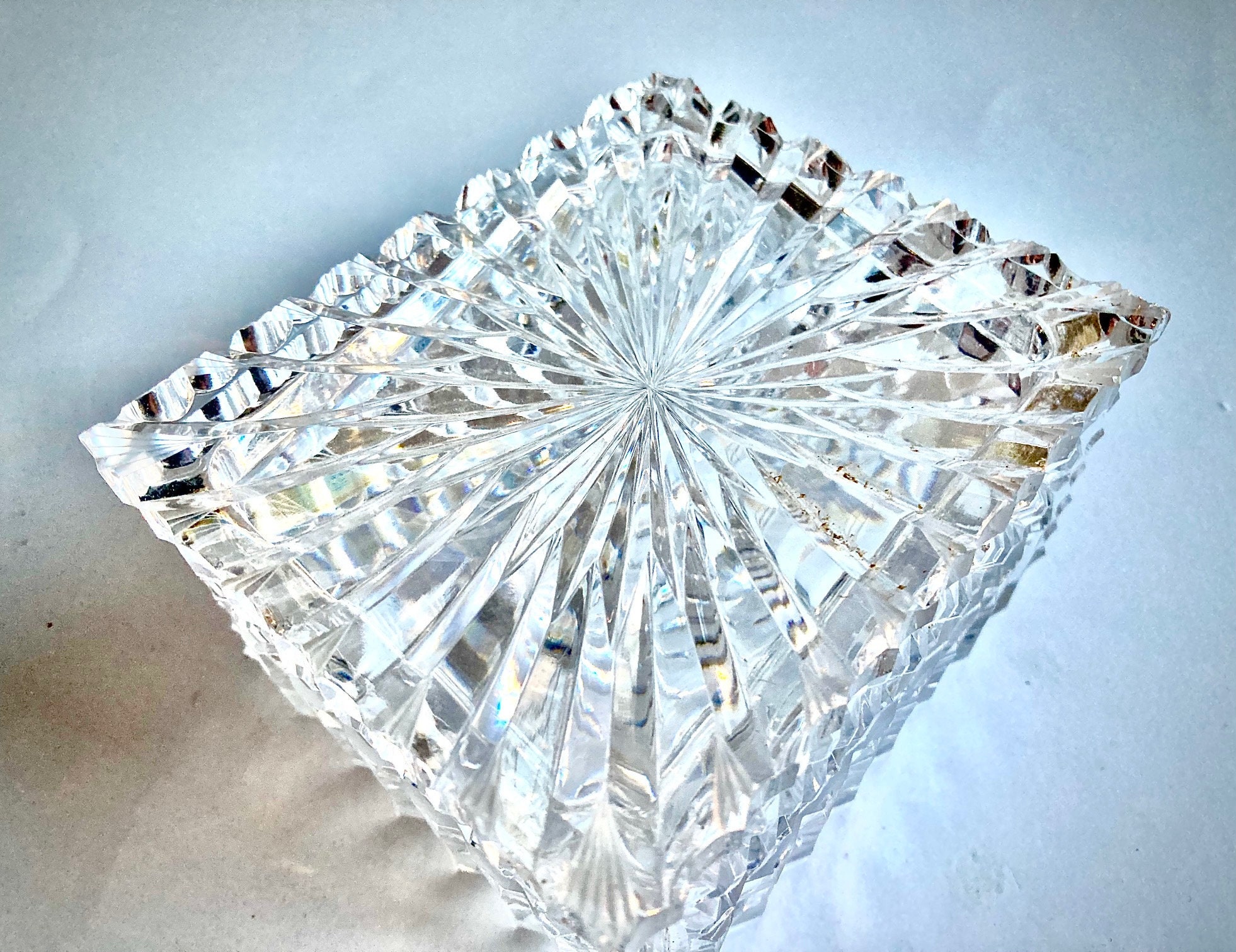 Antique French Lead Crystal Sunburst Box C.1920's 780gm Good Condition ...