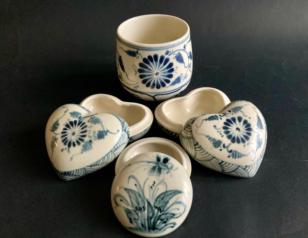 Vietnamese Porcelain Trinket Boxes & Cup – Hand-painted - Asian Art - Etsy