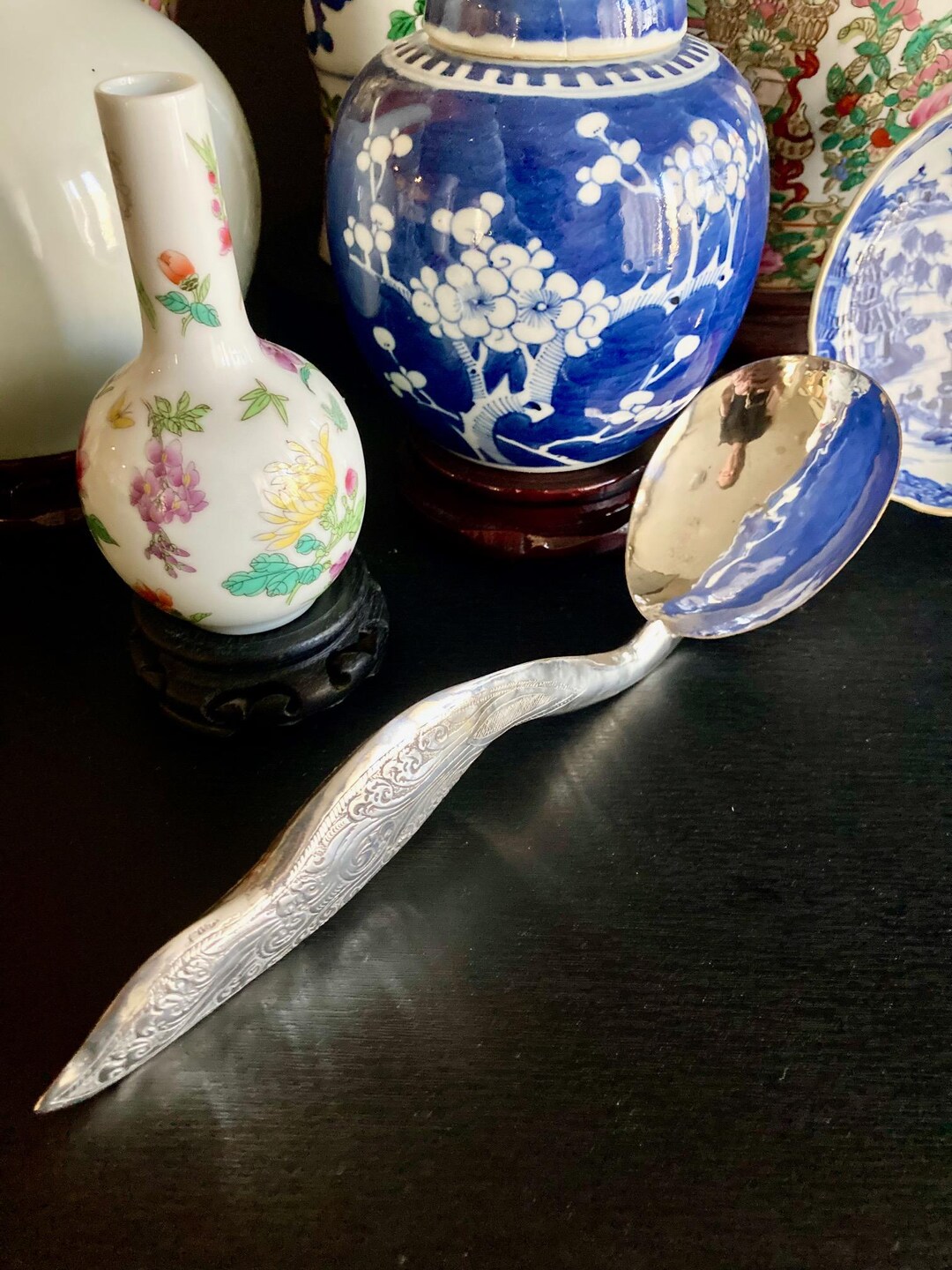 Antique Chinese Silver Ladle With Repousse Handle - Qing Dynasty ...