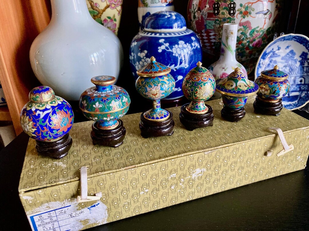 Vintage Chinese Cloisonne Miniatures - Covers - Stands - New in Box ...