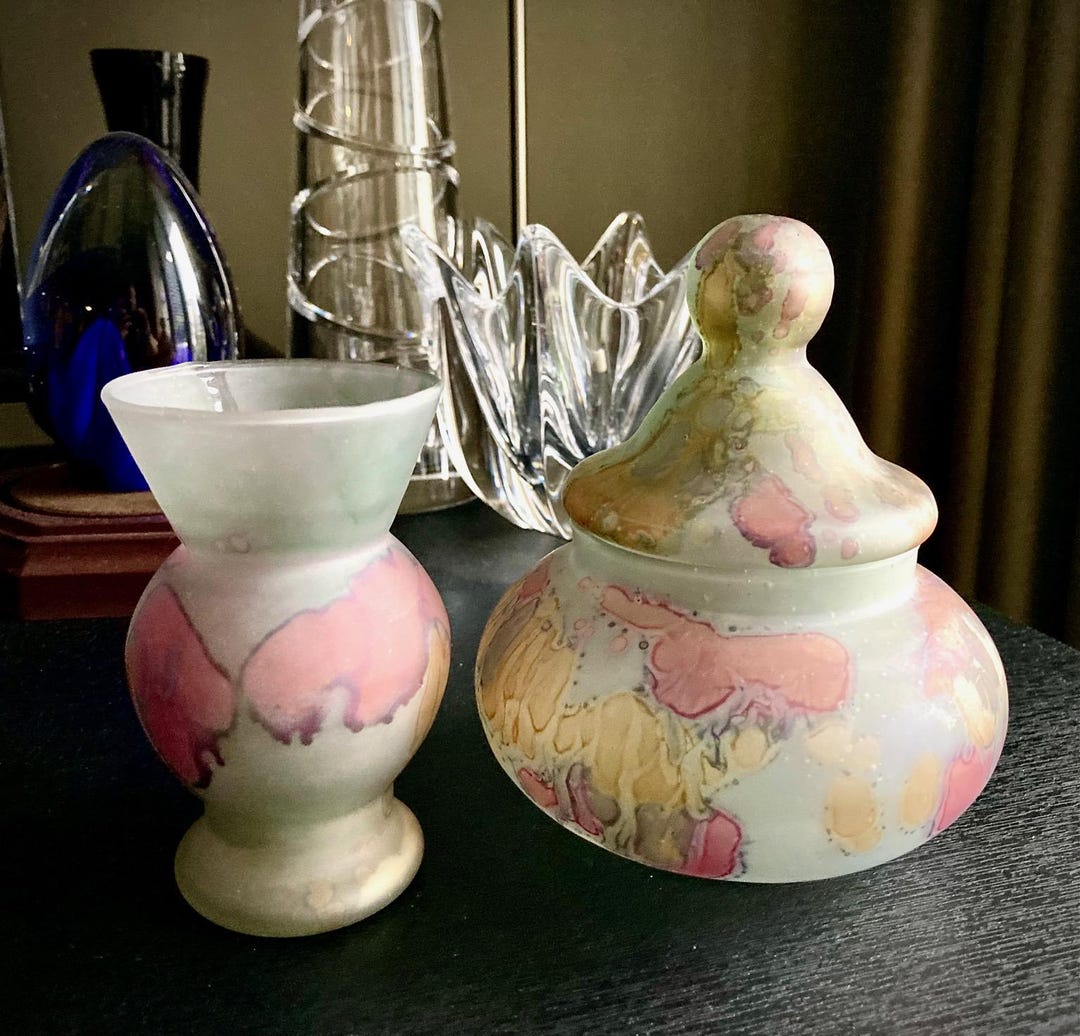 Vintage Simron Israeli-stained Glass - Covered Dish and Vase - C.1970's ...