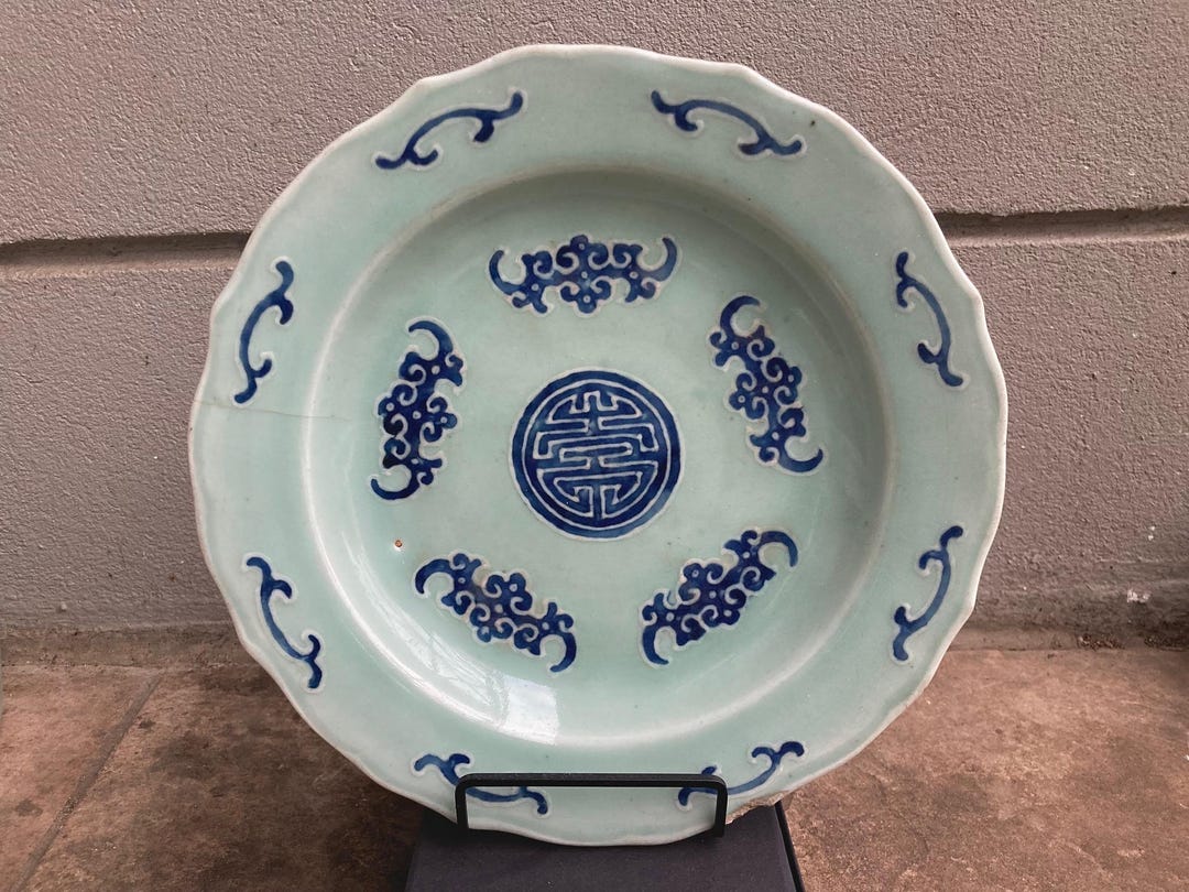 Chinese Qianlong Mark & Period 18th Century Wufu Bats Celadon Plate ...