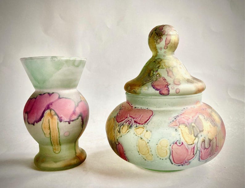 Vintage Simron Israeli Stained Glass Vase and Covered Dish Set - C ...