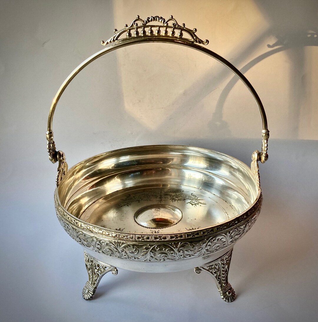 Circa 1900 Edwardian Ornate Quadruple Silver-plated Footed Basket Good ...