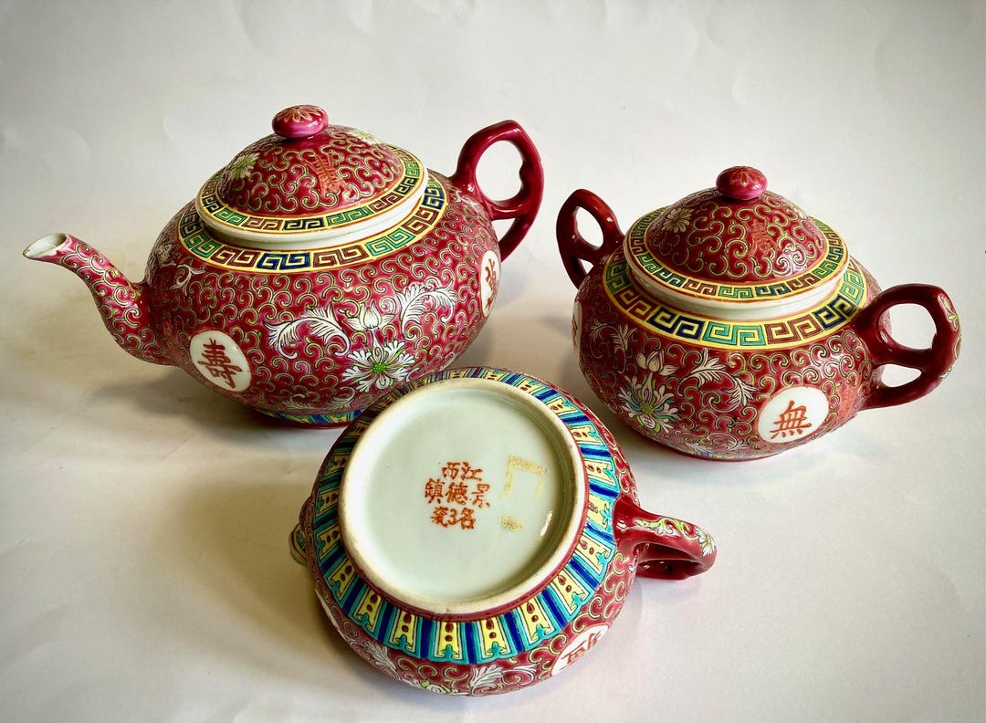 Rare Chinese Porcelain Mun Shou Teapot Set - Transitional Period ...