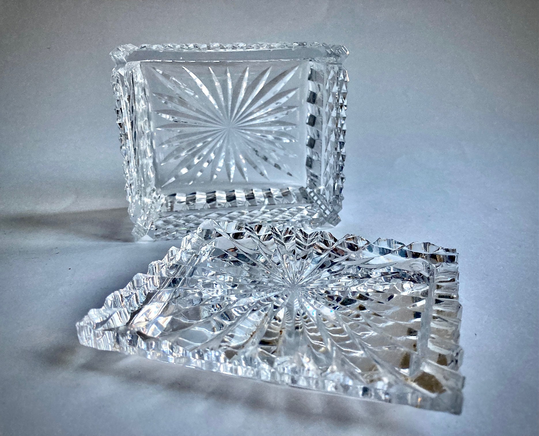 Antique French Lead Crystal Sunburst Box C.1920's 780gm Good Condition ...