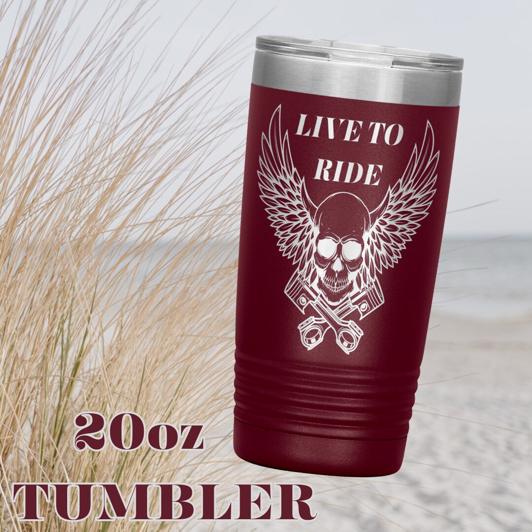 Harley Davidson Gift, Live to Ride Skull Wings Pistons Tumbler, Harley ...