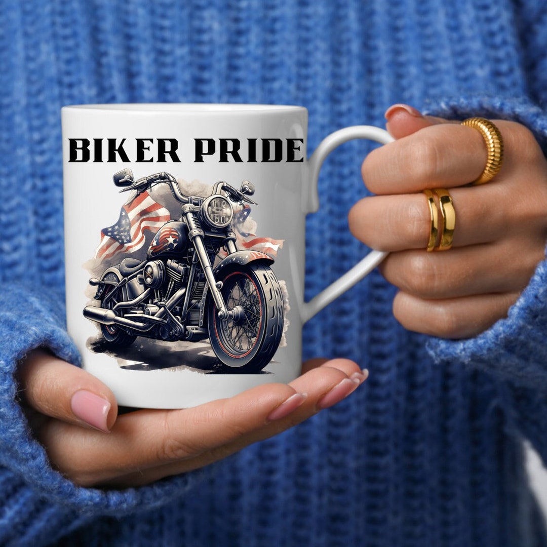 Motorcycle, Biker Pride With US Flag, Motorcycle Pride, Motorcycle Mugs ...