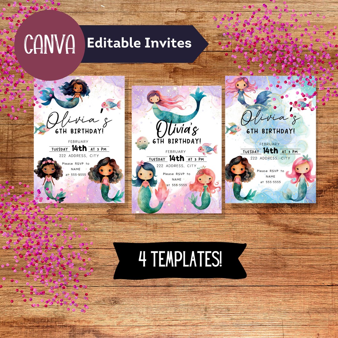 Customizable Mermaid Birthday Invitation Mermaid Party Invitation ...