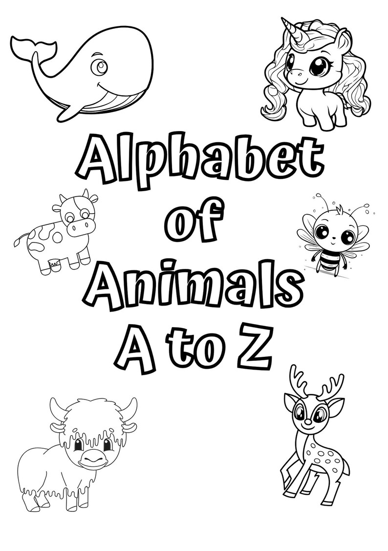 Coloring Book: Alphabet Coloring Pages Animals A to Z Black Lettering ...