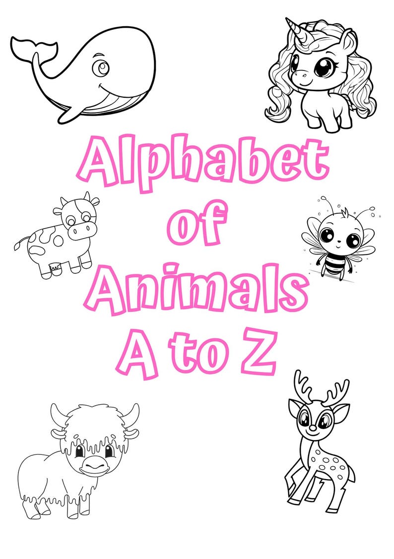 Coloring Book: Alphabet Coloring Pages Animals A to Z Pink Lettering - Etsy