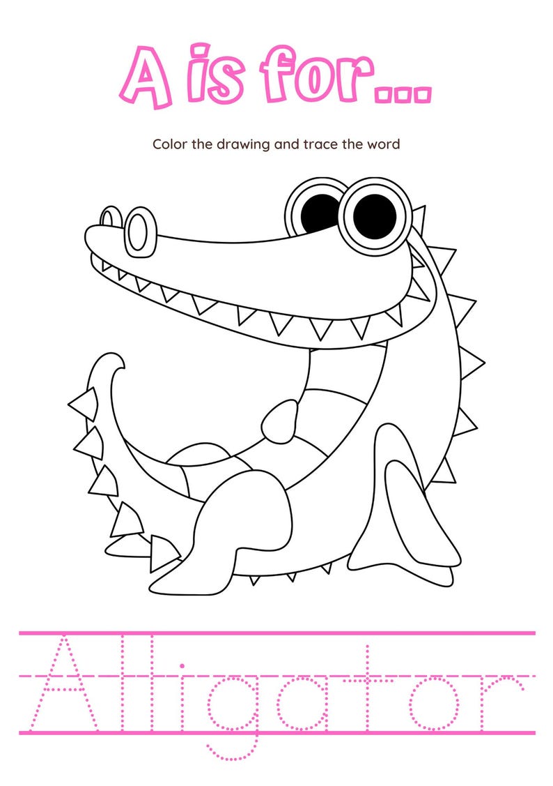 Coloring Book: Alphabet Coloring Pages Animals A to Z Pink Lettering - Etsy
